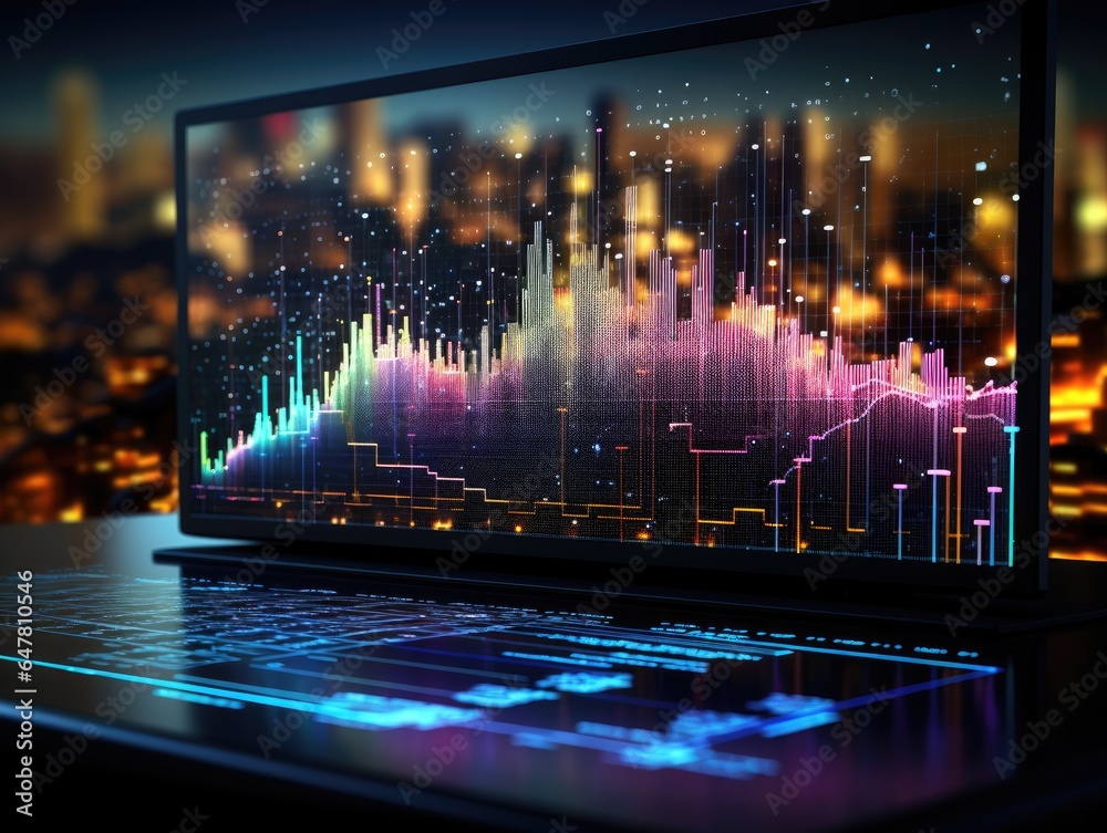 High resolution computer monitor displaying complex data visualizations Generative AI Stock ...
