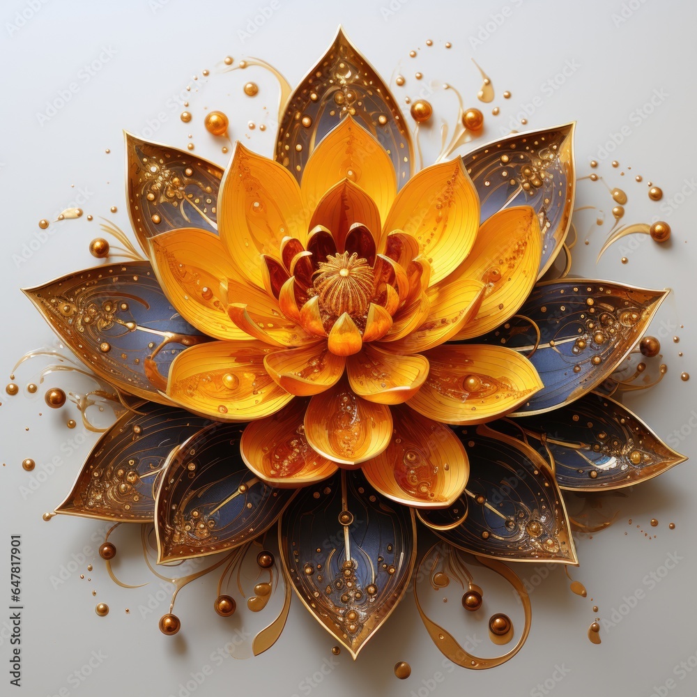 Gold lotus digital 3d illustration on white background. Wallpaper for ...