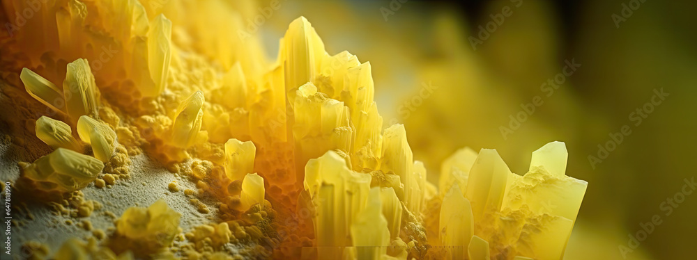 yellow crystal in a space rock, precious stone, scientific research on ...