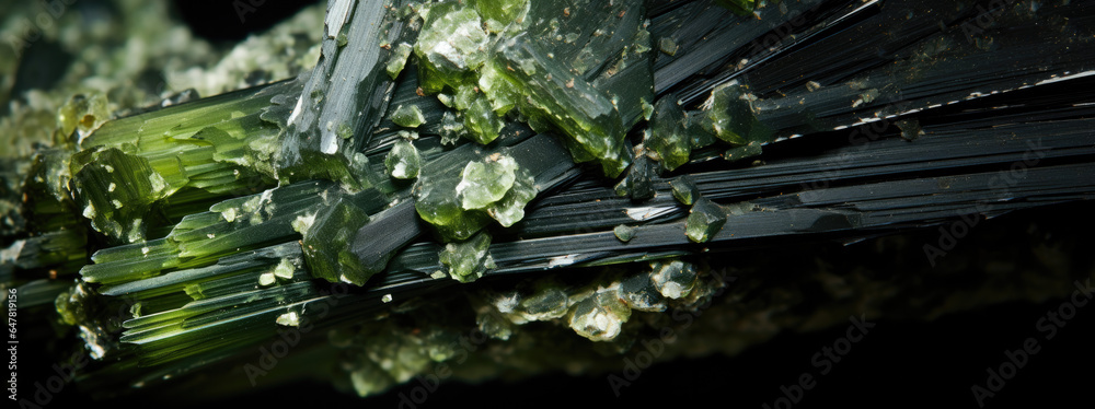 formation of rare element, fictional material, dark green color, close ...