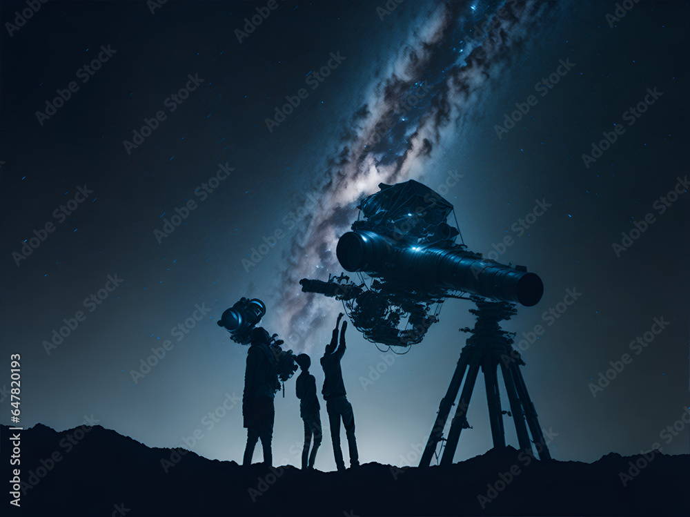 Astronomers and astrophysicists using powerful telescopes to explore ...