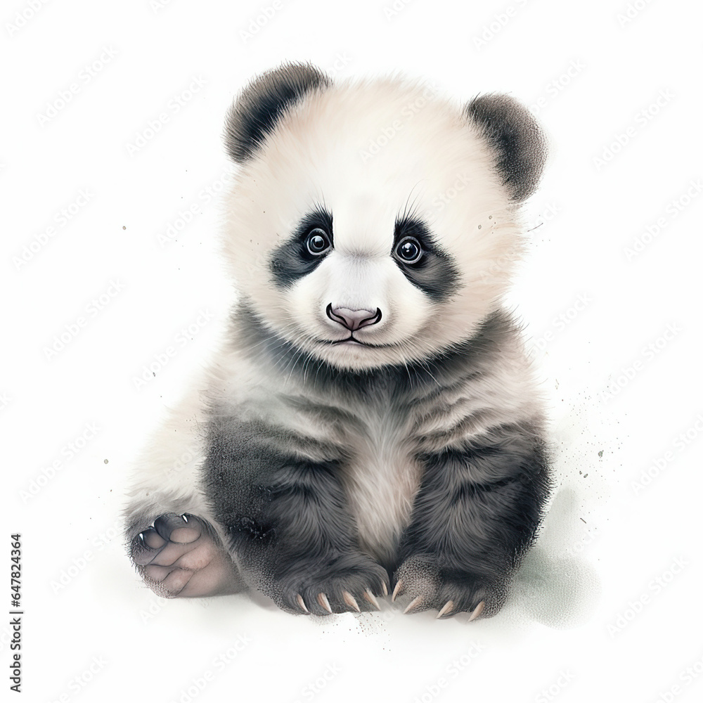 Cute Panda Bear Cub Sitting on a White Background | Adorable Stock ...
