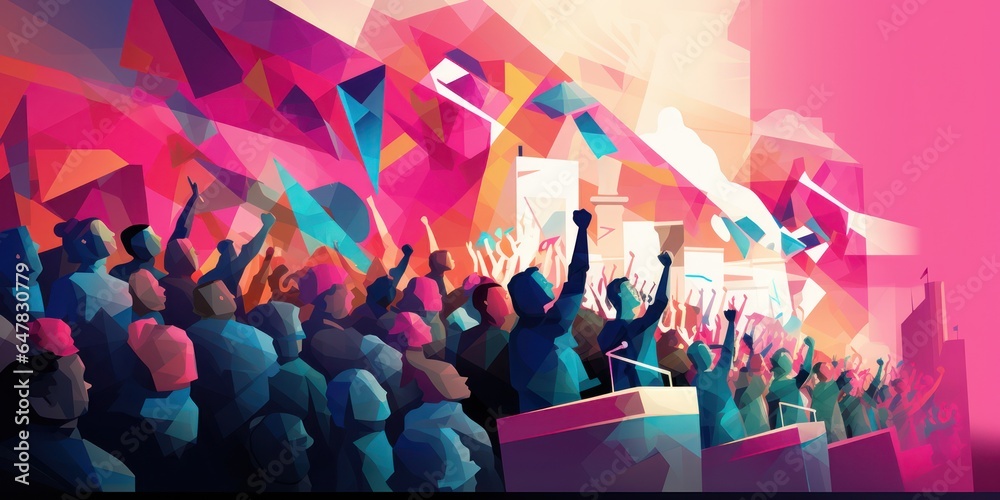 Protest and political activism concept illustration. Crowd of people ...