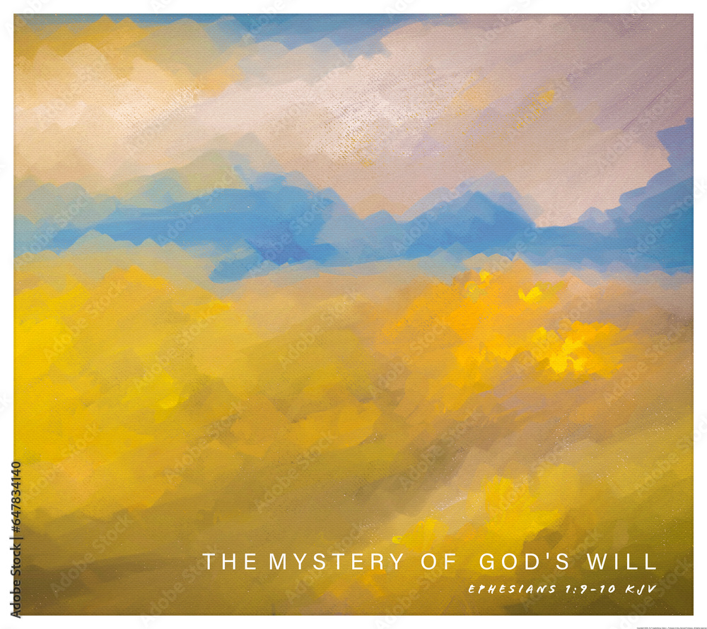 Impressionistic Golden Blooms Landscape w/ Bible Vs. Ephesians 1:9-10 ...