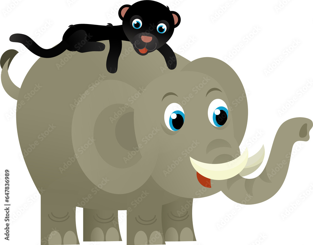 Cartoon wild animal happy young elephant with other animal friend on ...