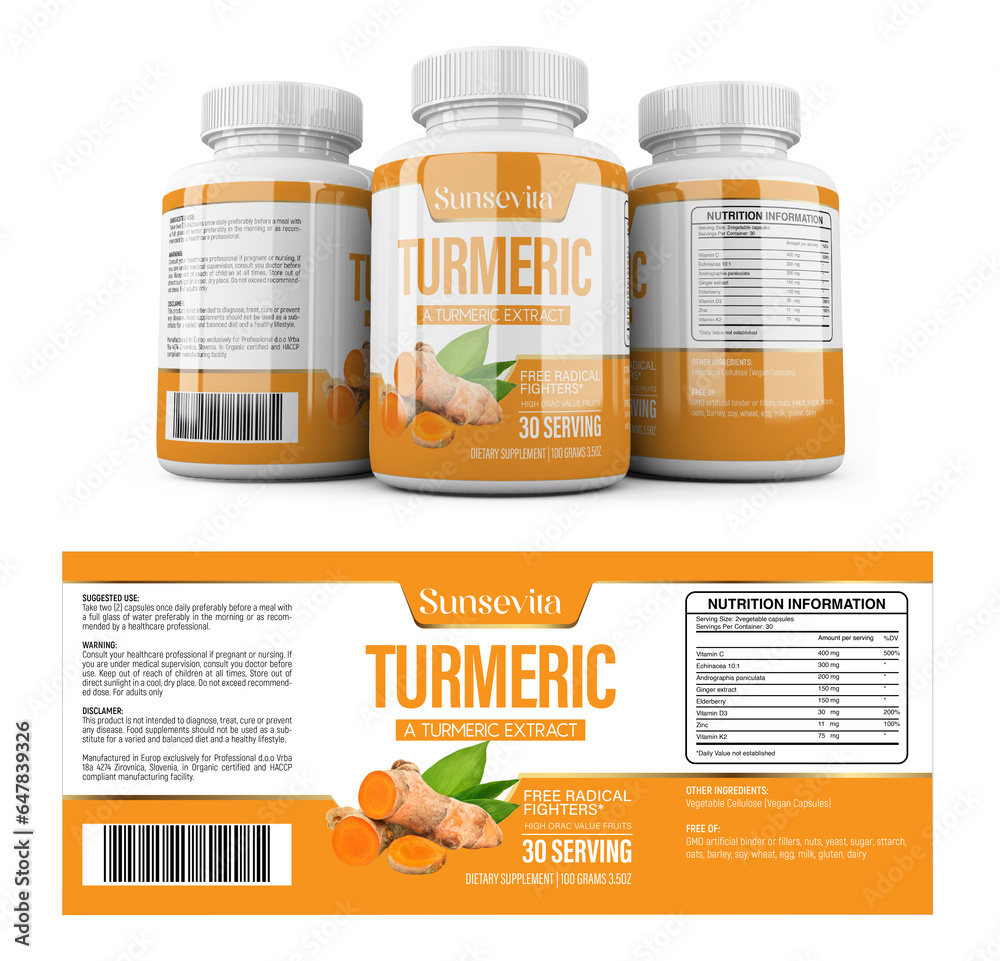 Label design for supplement bottles, jar or cane with 3D Mockup and ...