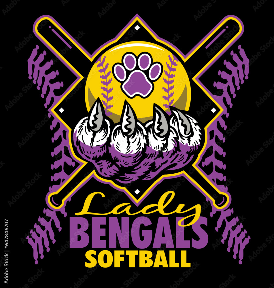 lady bengals softball team diamond design with claw holding ball for ...