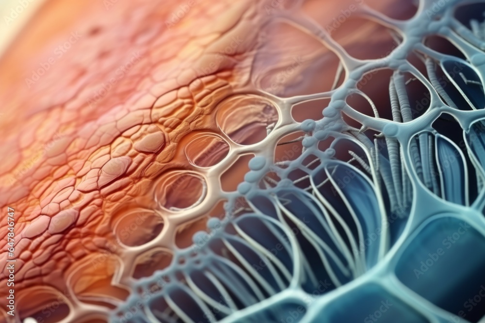 Microscopic macro close-up shot scientific research epithelial tissue ...