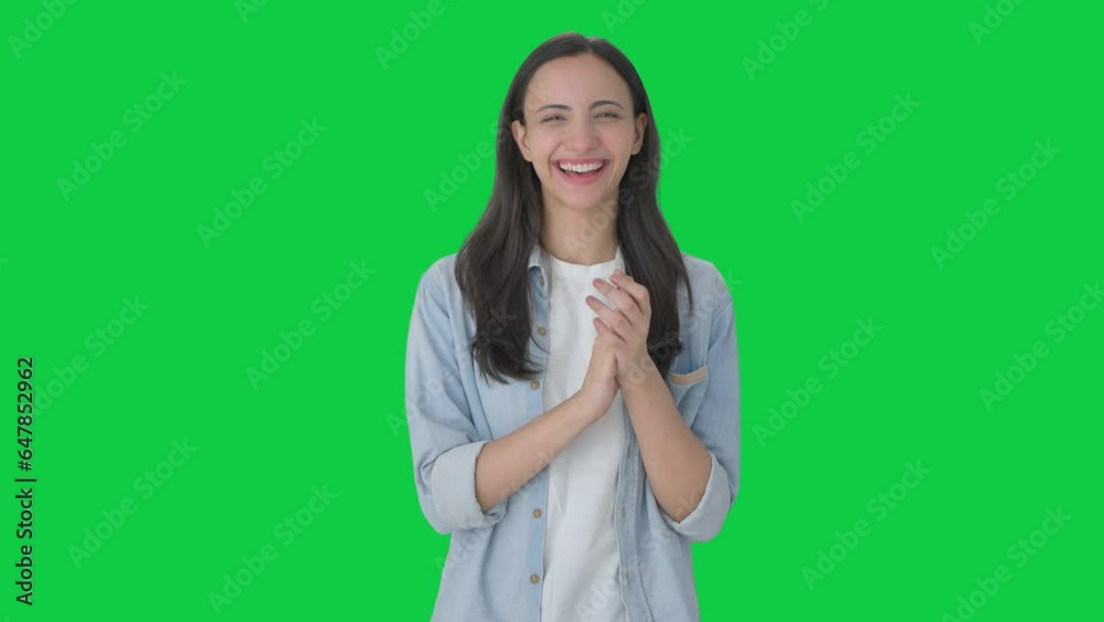 Happy Indian girl clapping and appreciating Green screen Stock Video ...