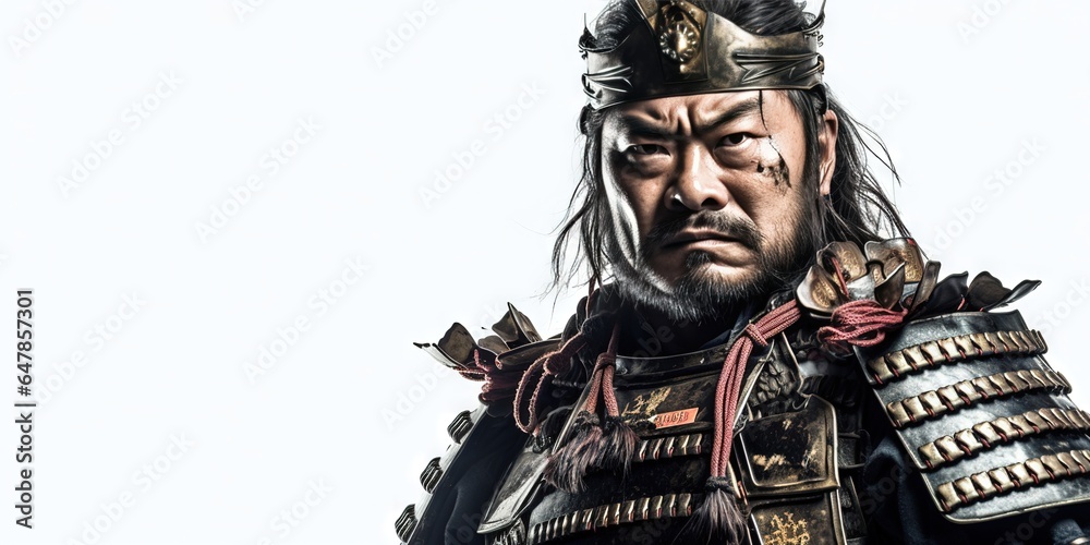 Japanese Samurai Warrior Closeup Portrait with Armor Helmet and Katana ...