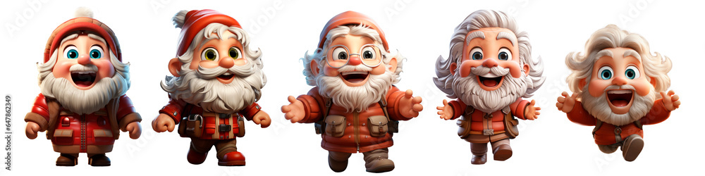 set of 3d illustration of Santa Claus on a transparent background.Set ...