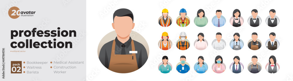 Profession collection profile avatar icons. Set of illustrations of ...