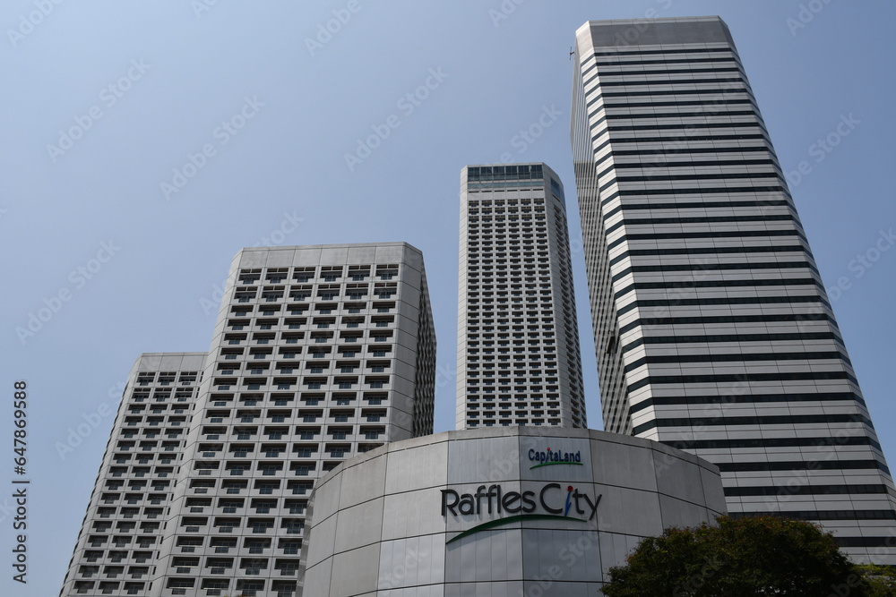 Singapore, Singapore - August 22, 2019: The Raffles City complex ...