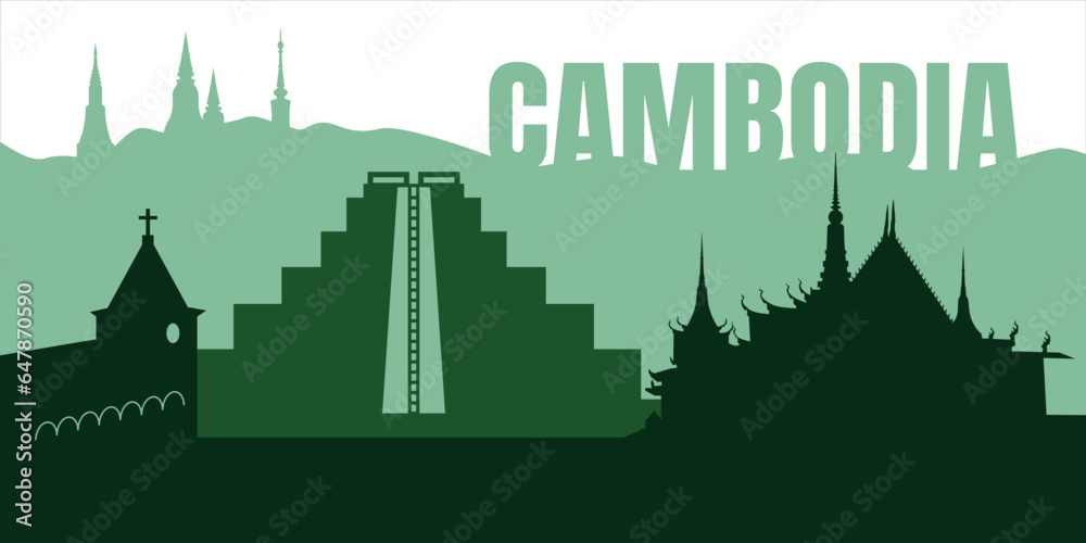 Silhouettes of Cambodian sightes. Royal Palace, Prasat Thom, Prasat ...