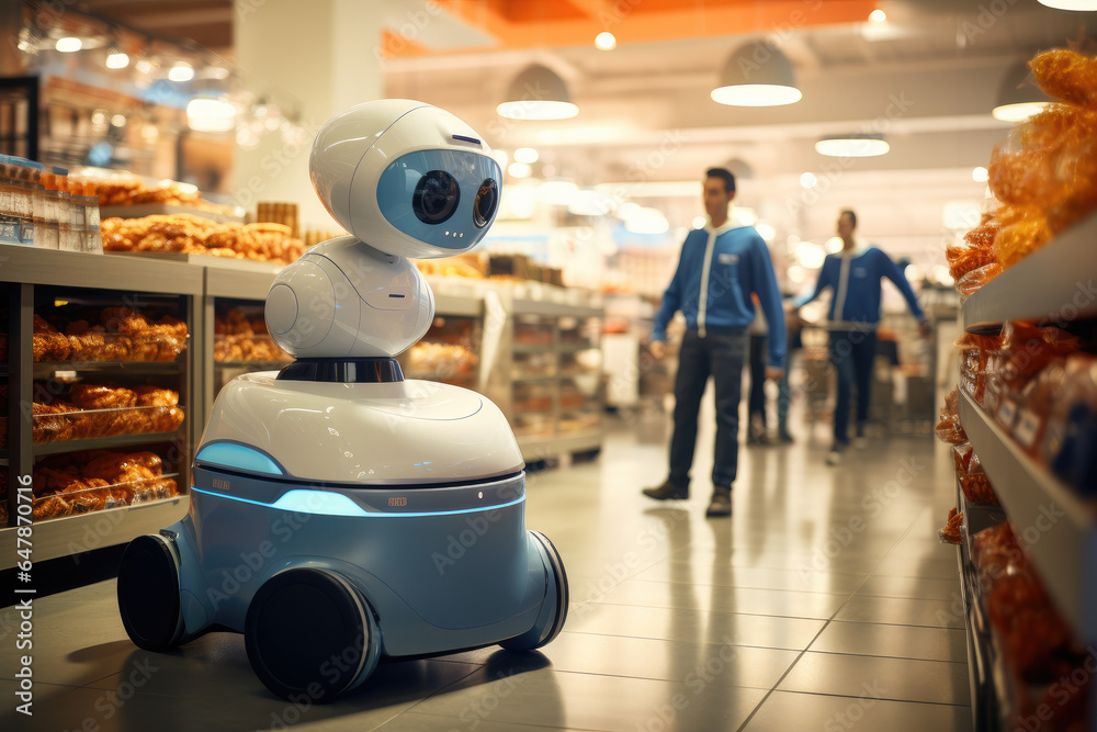 Autonomous robots assisting with inventory management in a store. Generative Ai. Stock Photo ...