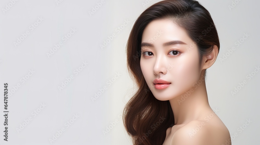 beautiful young Asian woman with clean, fresh skin, Face care, facial ...