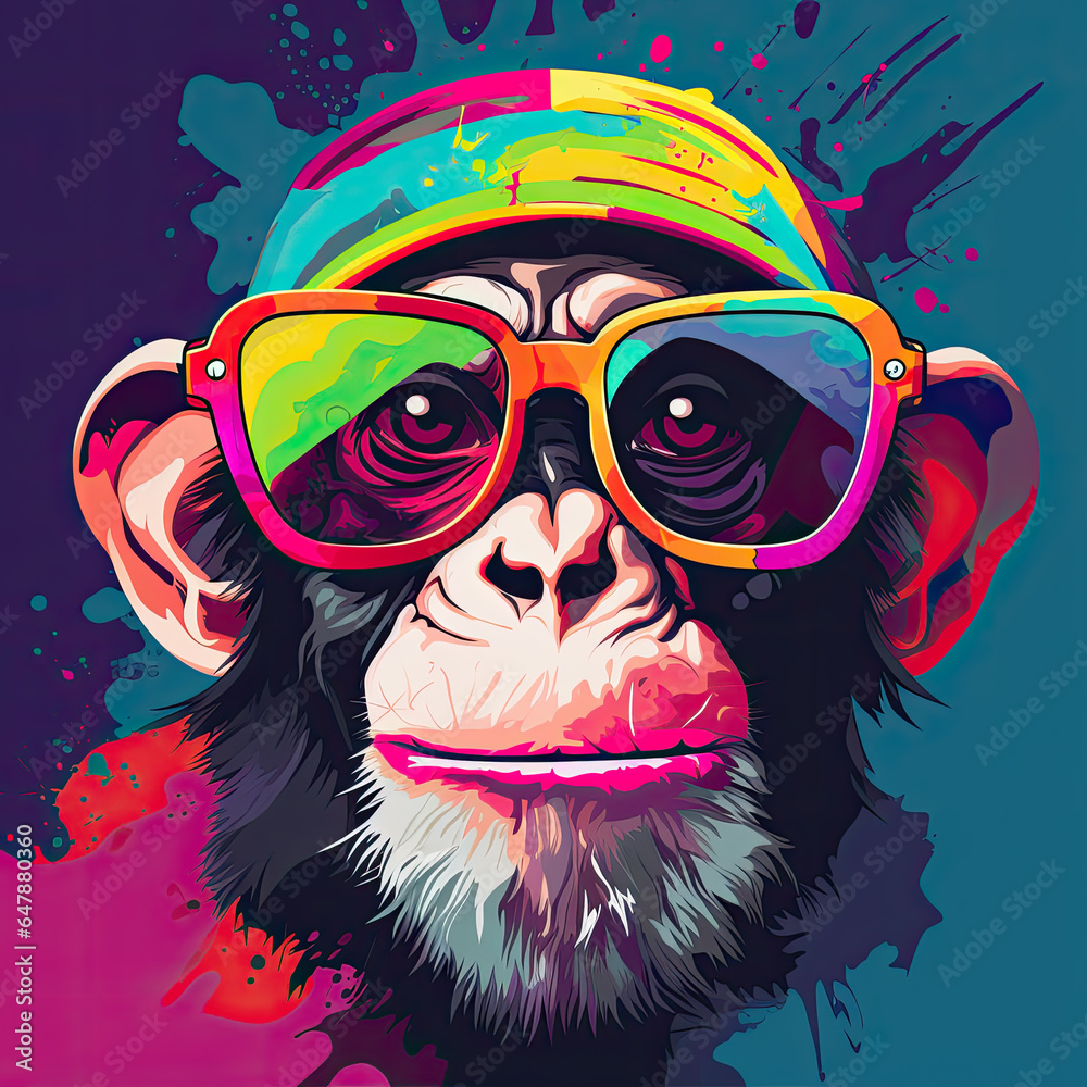 a funny, fun and weird monkey making a face. Wearing glasses. Stock ...