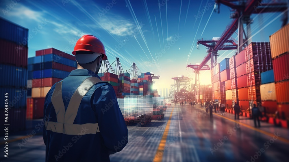 Foreman in charge of loading Containers boxes from Cargo freight ship ...