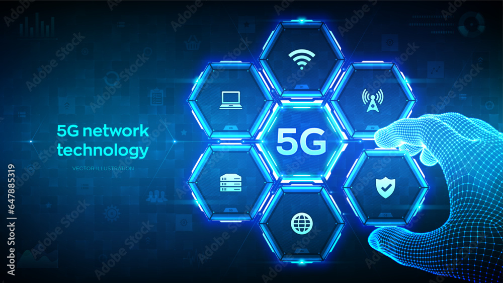 5G network wireless systems technology concept. Smart city. IOT. 5G ...