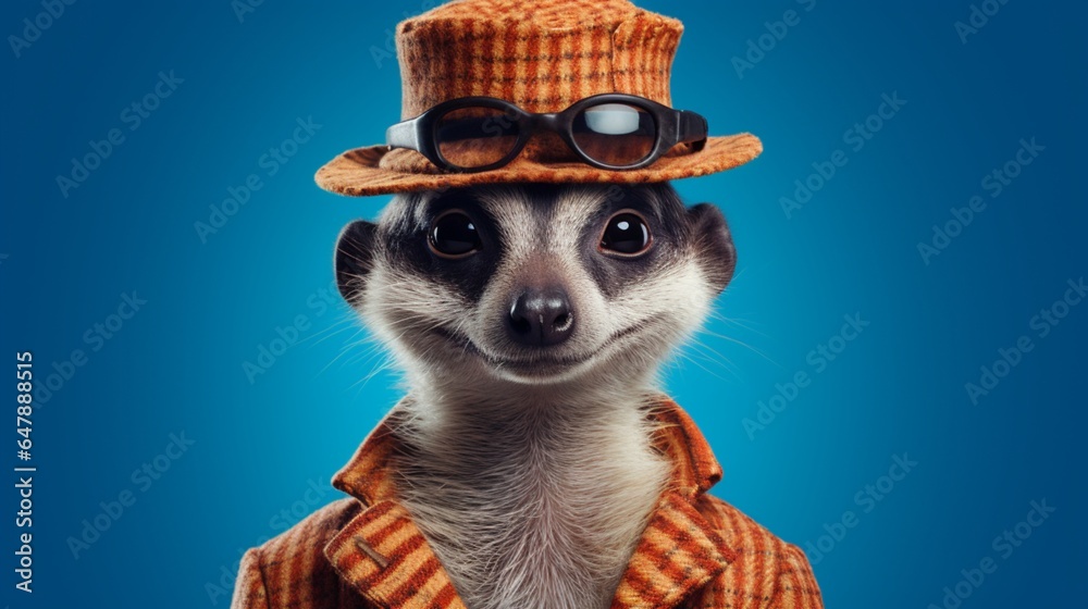 a chic snapshot featuring a dapper meerkat donning a cap and puffing on ...