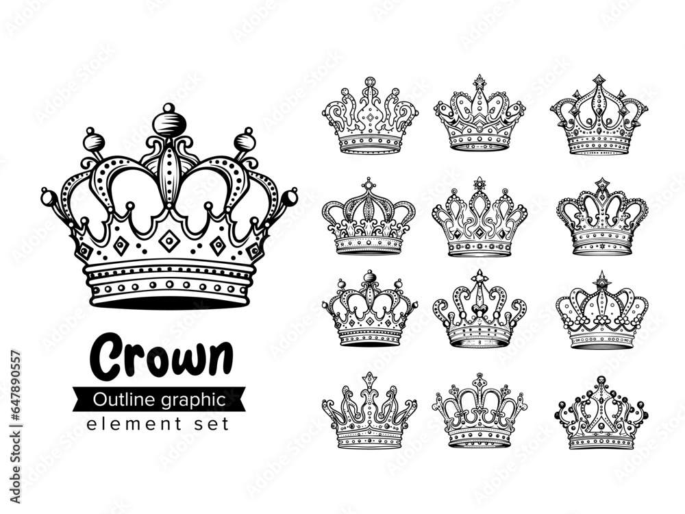 Crown outline doodle sketch vector set collection Stock Vector | Adobe ...