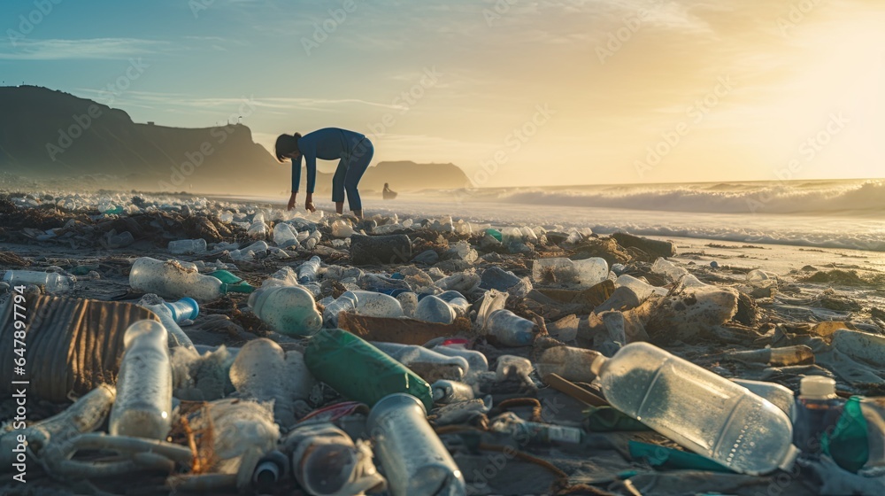 Save water.trash garbage at the beach and plastic bottles are difficult ...