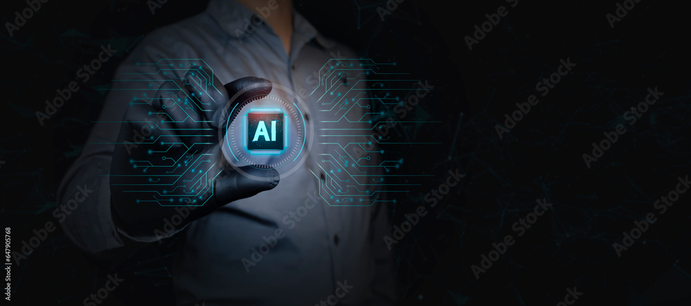 The hacker uses artificial intelligence. Man dedicated to the world of ...