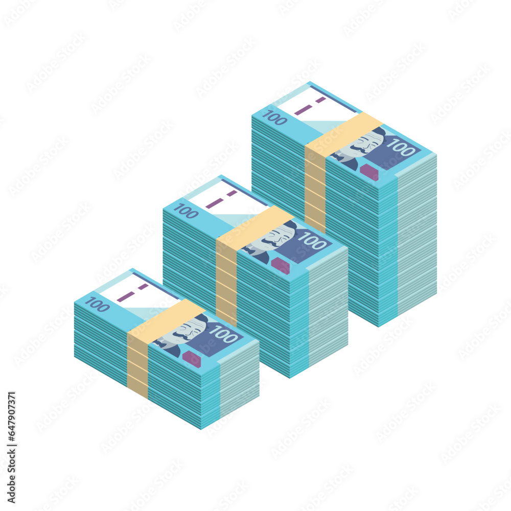 Grandes fajos de billetes de 100 soles apilados en filas. 100 Soles ...