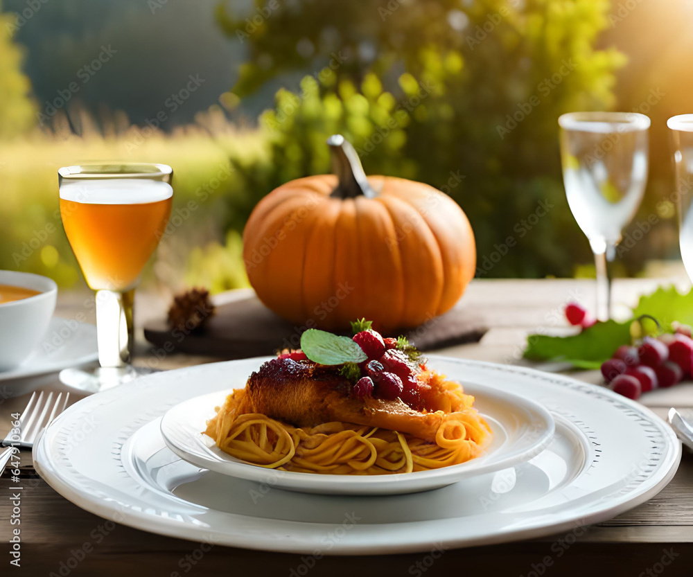 thanksgiving celebration traditional dinner meal setting, festive food ...
