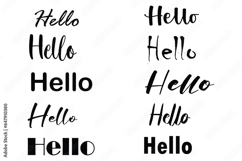 set of design elements. Hello text. Isolated Hello text on the white ...