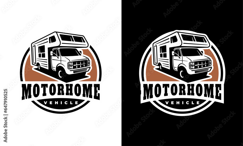 RV recreational vehicle badge design. Camper van motorhome vector ...