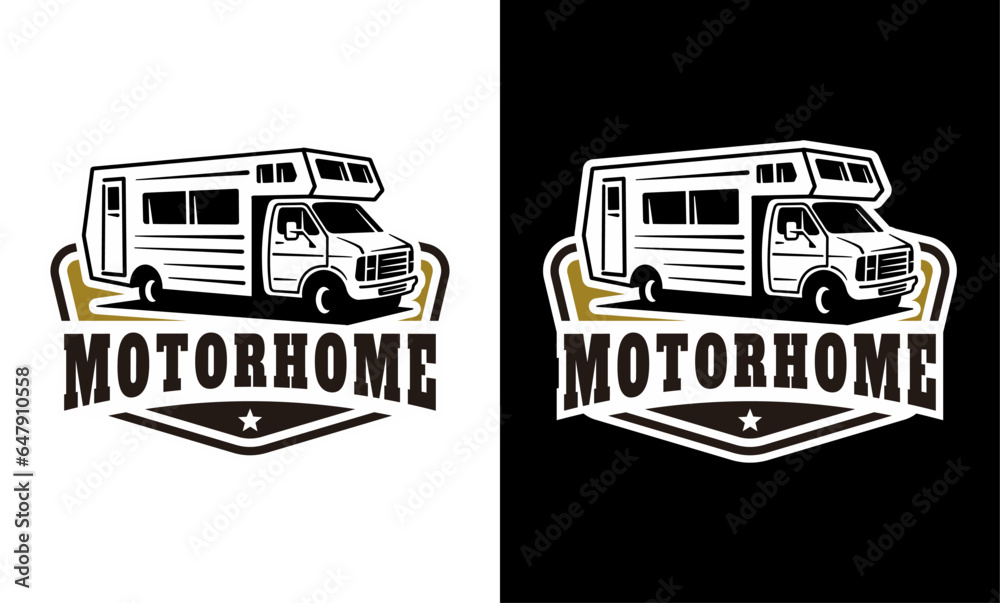 RV recreational vehicle badge design. Camper van motorhome vector ...