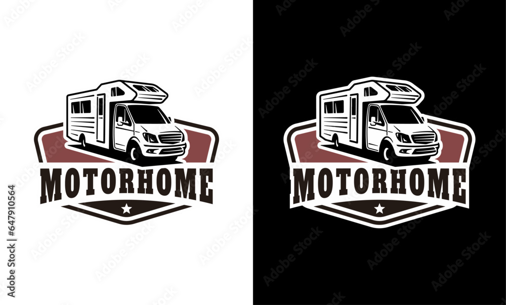 RV recreational vehicle badge design. Camper van motorhome vector ...