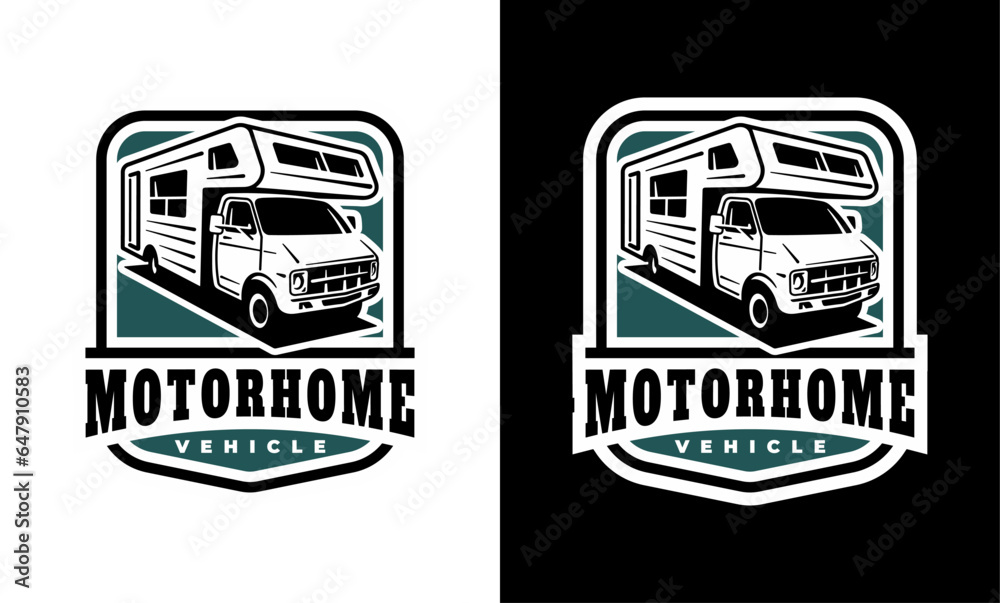 RV recreational vehicle badge design. Camper van motorhome vector ...