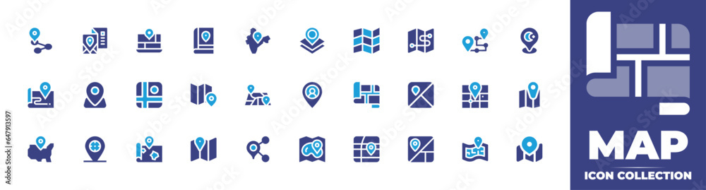 Map icon collection. Duotone color. Vector and transparent illustration ...