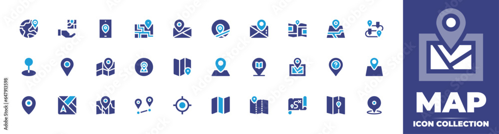 Map icon collection. Duotone color. Vector and transparent illustration ...