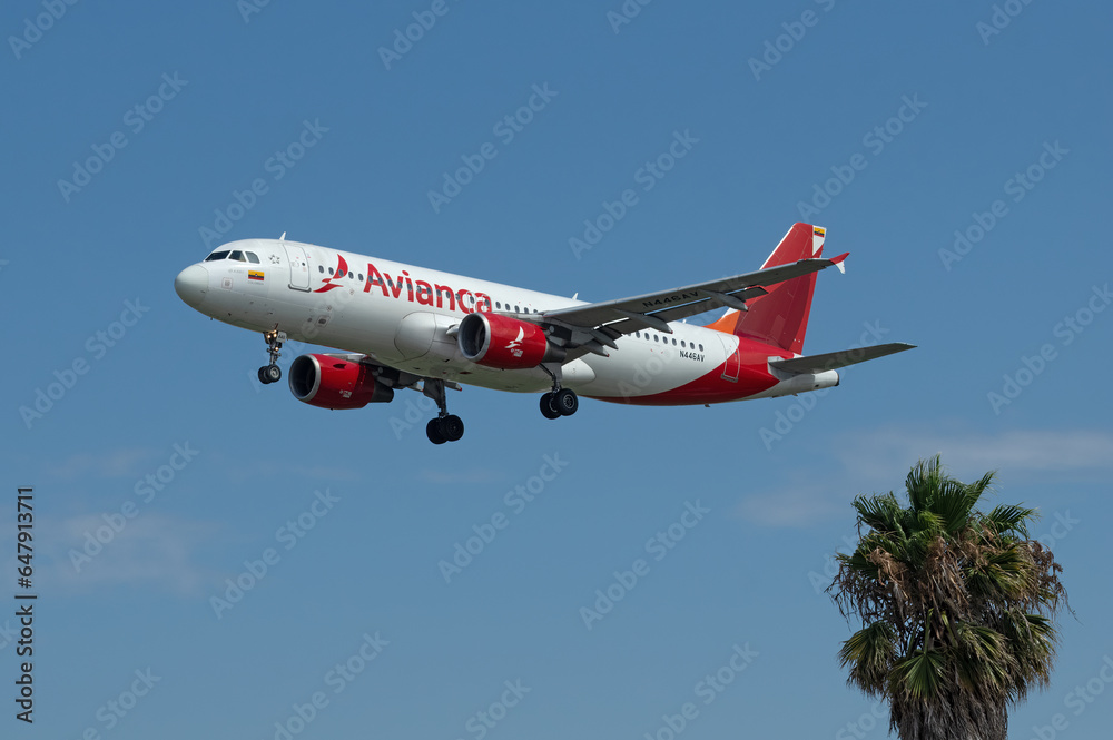 Avianca Airbus A320 with registration N446AV shown on final approach ...