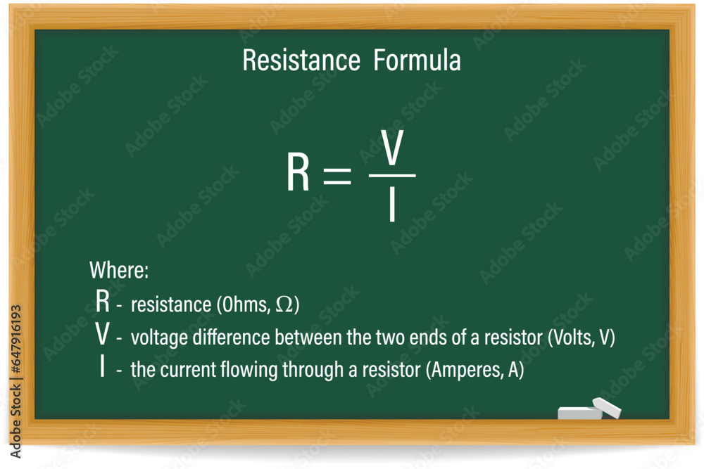 Resistance Formula on a green chalkboard. Education. Science. Formula ...