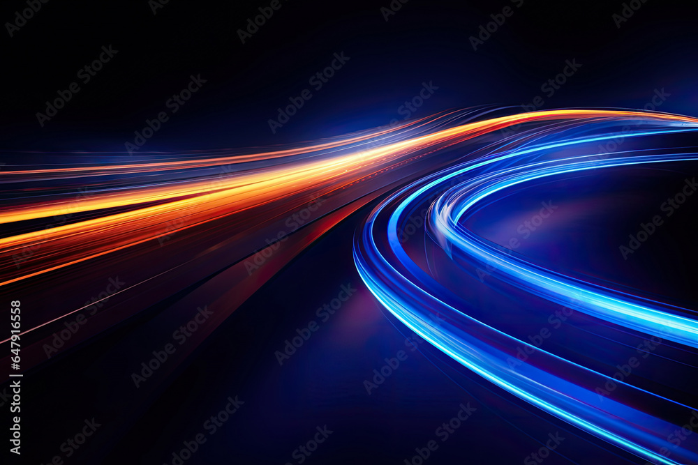 Abstract Speed light trails effect path, fast moving neon futuristic ...