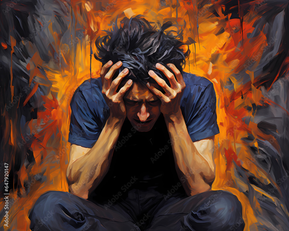 digital illustration painting of worried man with anxiety generated by ...