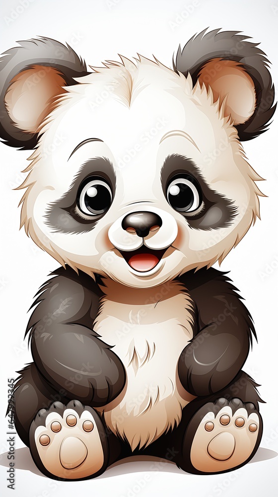 cartoon panda bear sitting ground paws crossed mobile kissing smile ...