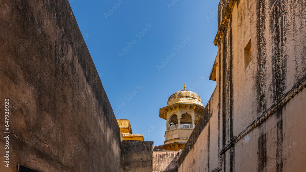 Details of ancient Indian architecture. Weathered sandstone walls of ...