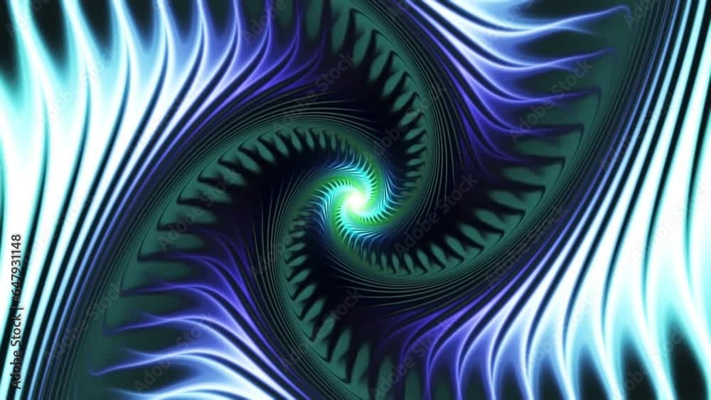 Curve radial metallic fractal lines forming volute, pulsating, flashing, blinking, approaching ...