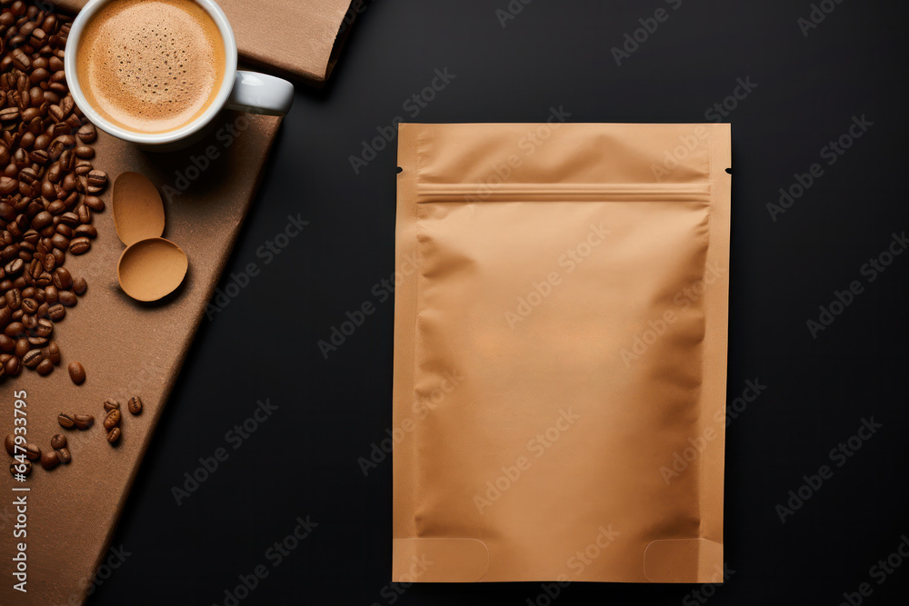 Brown Coffee Craft Paper Pouch Bag Packaging Mockup, Empty Packaging ...