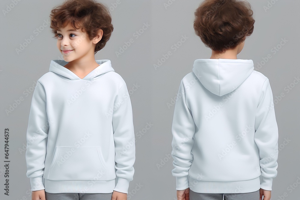 child wearing long sleeve hoodie sweatshirt Side view, back and front ...