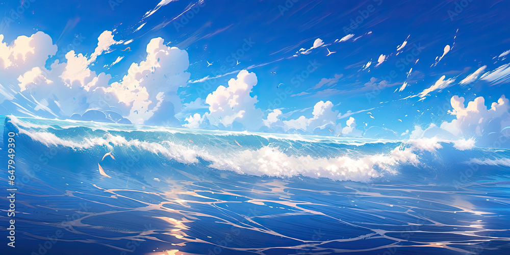 Anime ocean waves background blue tropical sea backdrop, generated ai ...