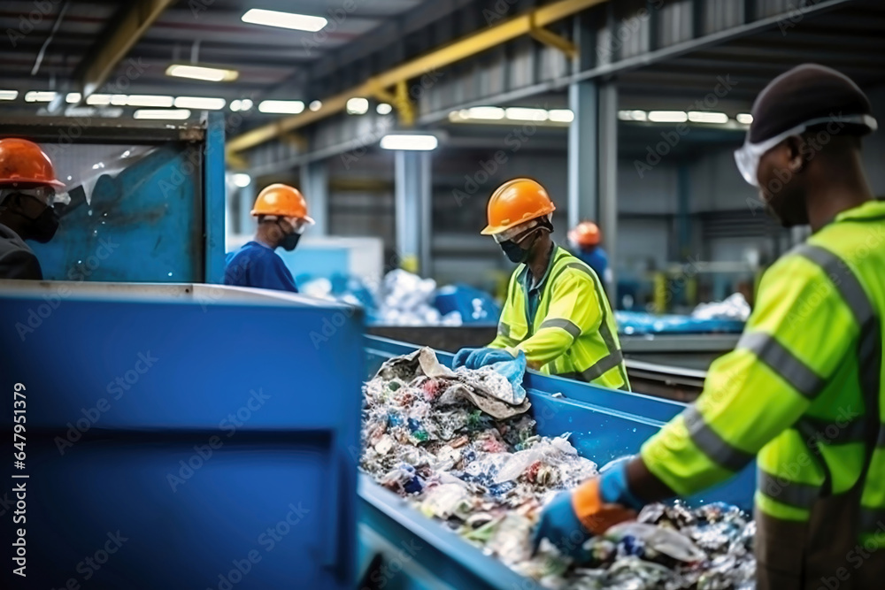 Foto de Waste sorting plant. Many different conveyors and bunkers ...