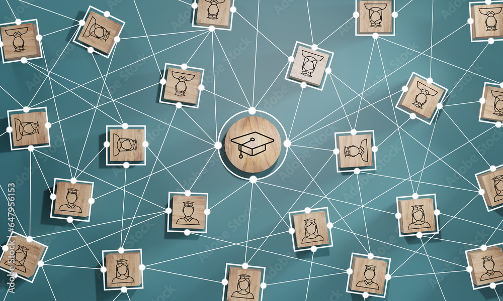 Male and female student icons on wooden blocks. Education concept for ...