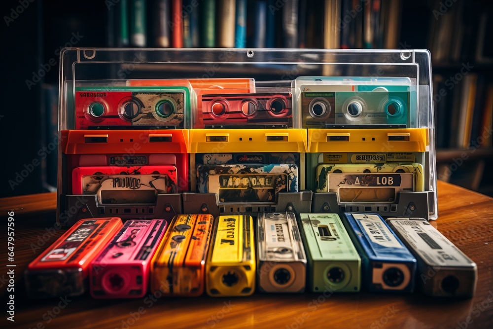 Cassette tape collection featuring iconic 80's music albums, Generative ...