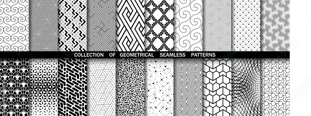 Geometric set of seamless black and white patterns. Simpless vector ...